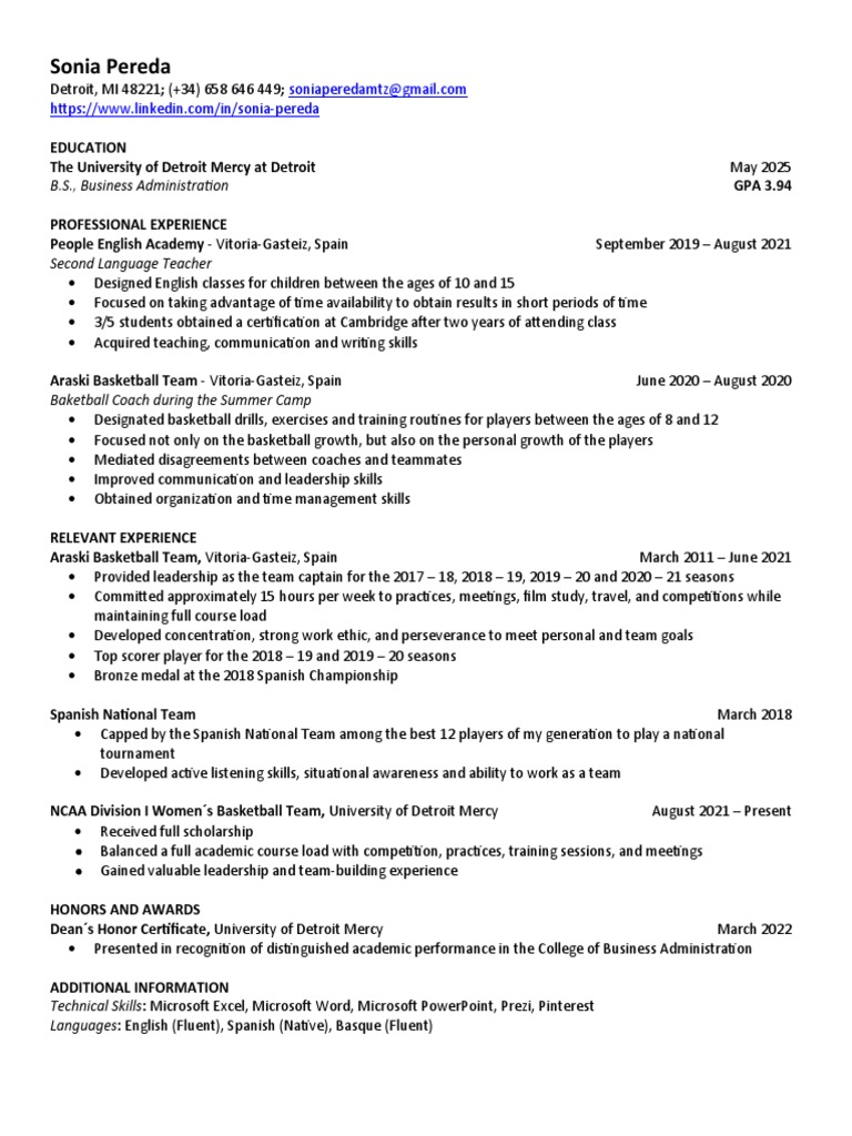 Cmc-Undergraduate-Resume-Template 1 | Download Free PDF | English As A Second Or Foreign ...