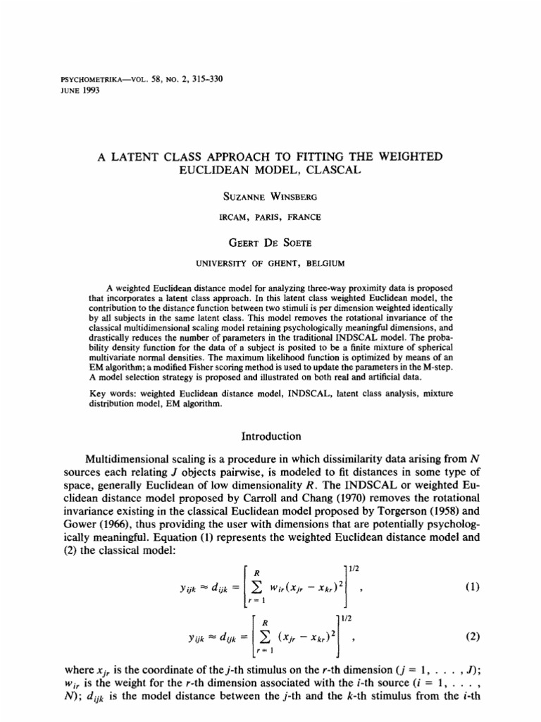 PSYCHOMETRIKA - VOL. 58, NO. 2, 315-330 JUNE 1993: Yijk Dijk Wit (X ...