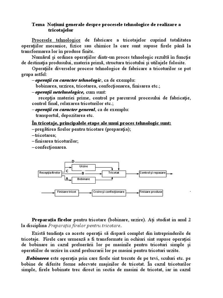 Tema Procesele Tehnologice de Realizare A Tricotajelor | PDF