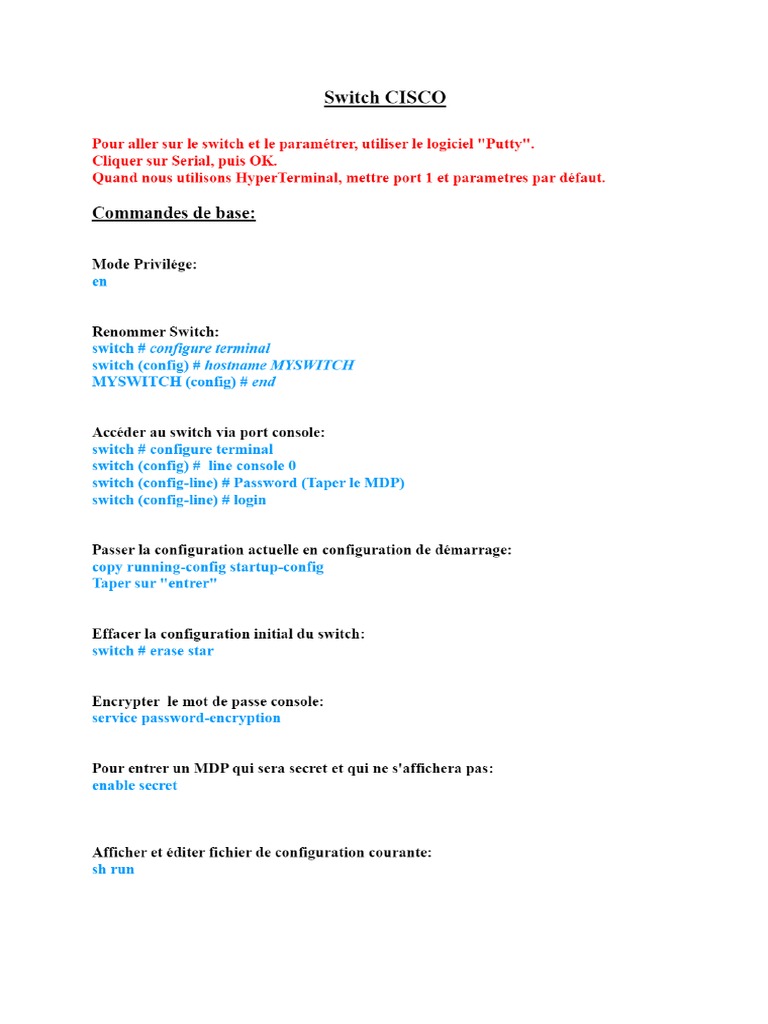 Switch CISCO. Commandes de Base - PDF Téléchargement Gratuit | PDF