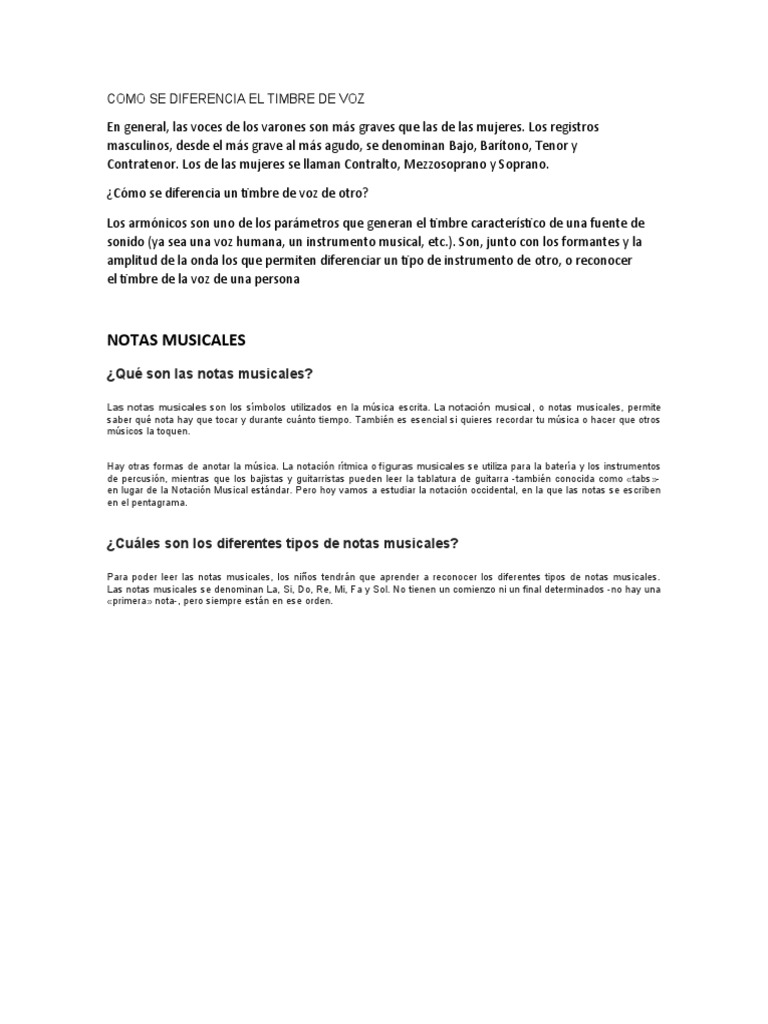 Diferenciación del Timbre de Voz | PDF | Artes del Lenguaje y ...