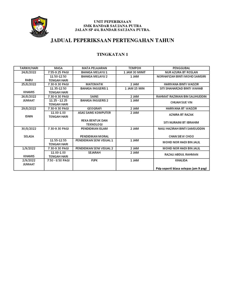 JADUAL T1-ppt 2022 V2 | PDF