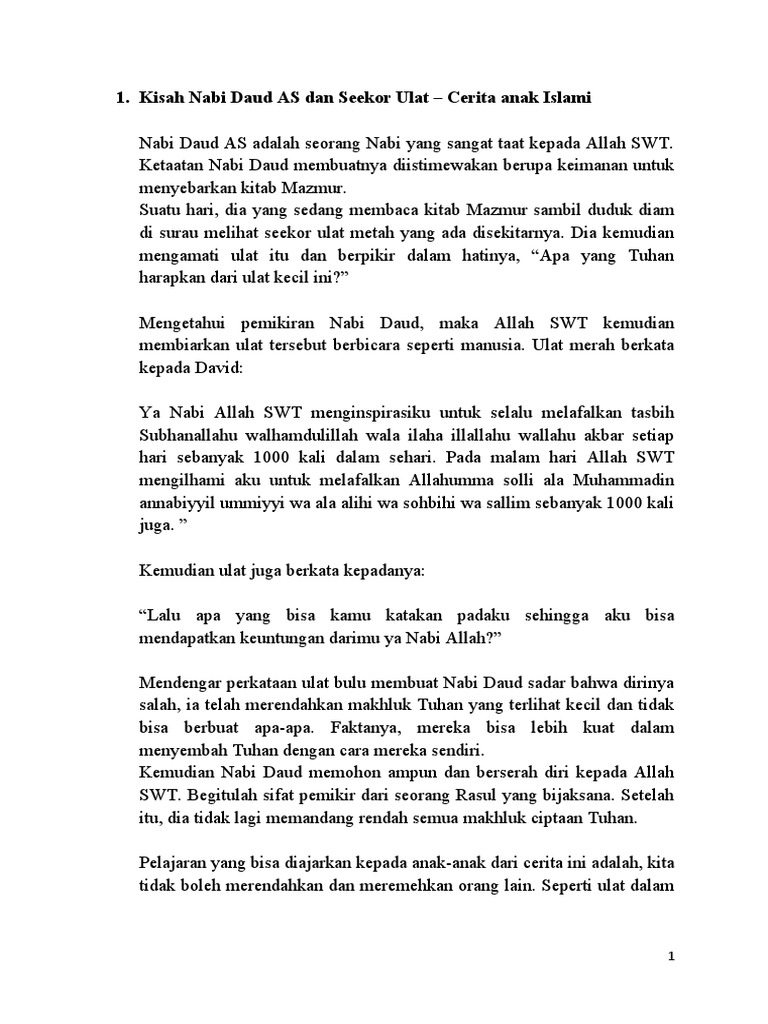 Kisah Nabi Daud dan Ulat: Pelajaran Anak | PDF