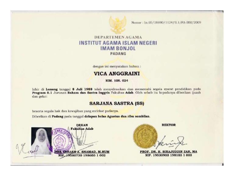 Ijazah S 1 Vica Anggraini | PDF
