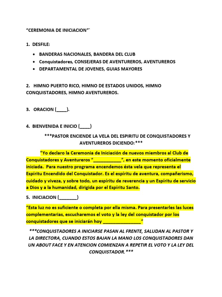 Ceremonia de Iniciación de Clubes Adventistas | PDF