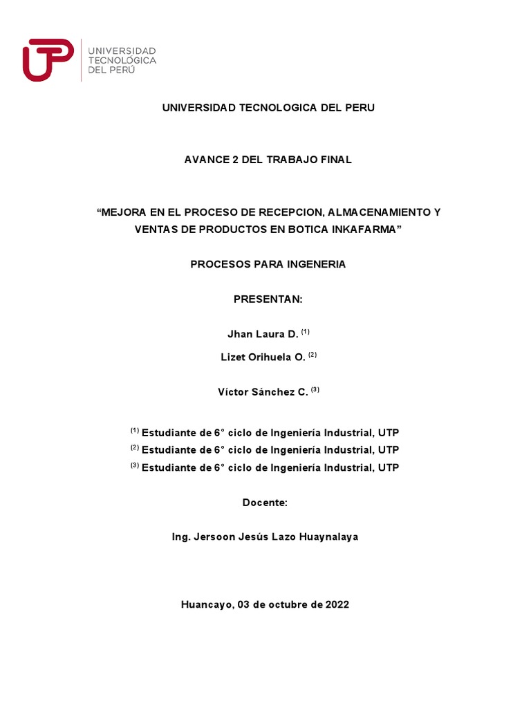 Avance 2-Tf Procesos | PDF | Farmacia | Calidad (comercial)