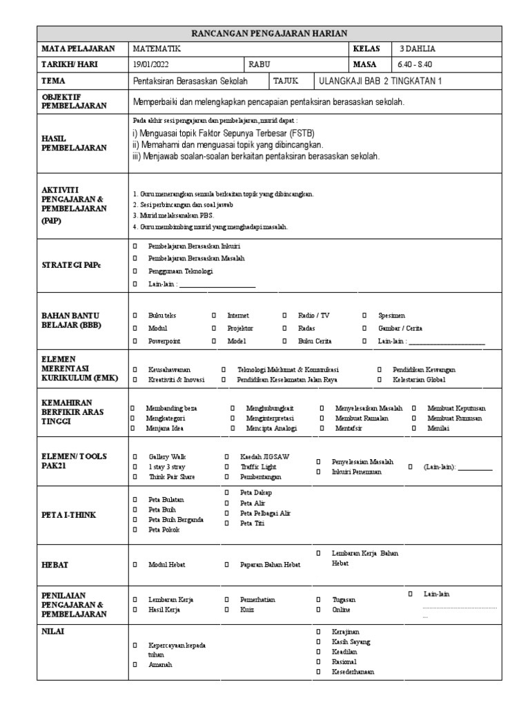 RPH T3 Minggu 1 19. 01.2022 | PDF