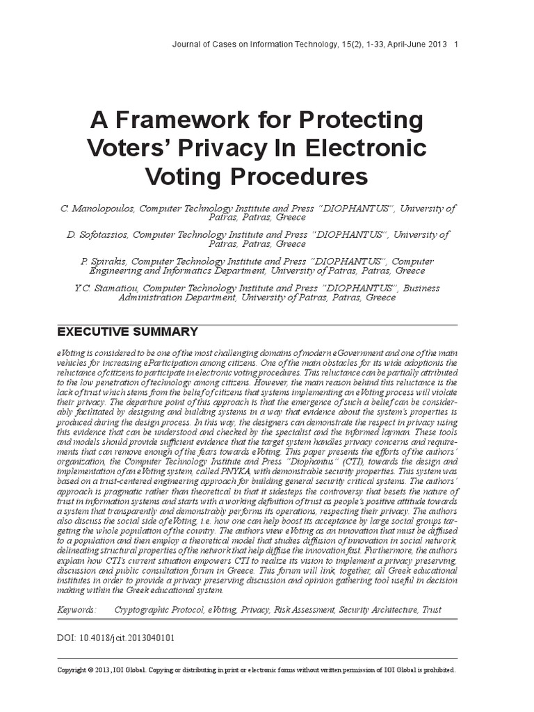 A Framework For Protecting Voters Privacy in Electronic Voting ...