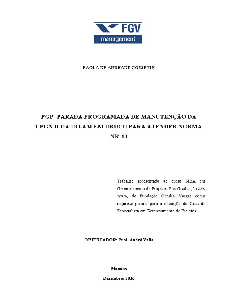 TCC - Plano de Parada Programada | PDF | Business | Economias