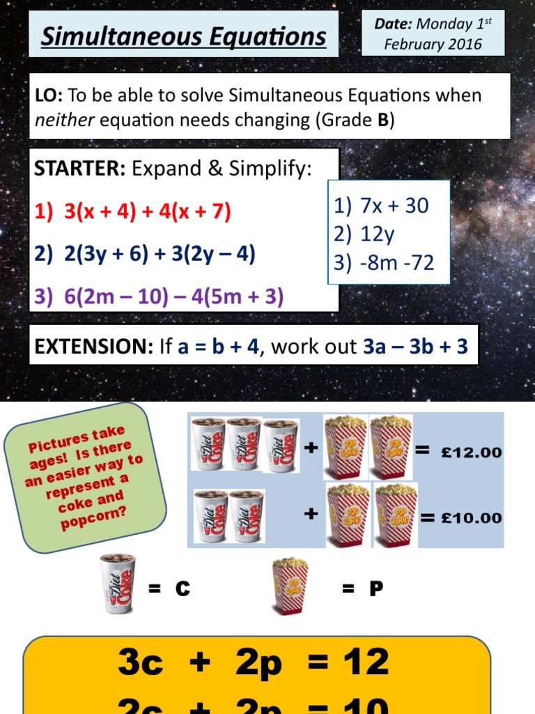 KS4 Simultaneous Equations L1 4 UPDATED | PDF | Equations | Mathematics