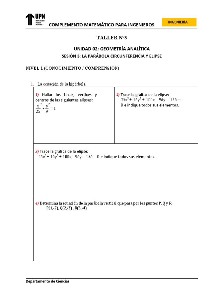 Hoja De Taller S3 Pdf Elipse Geometría Elemental