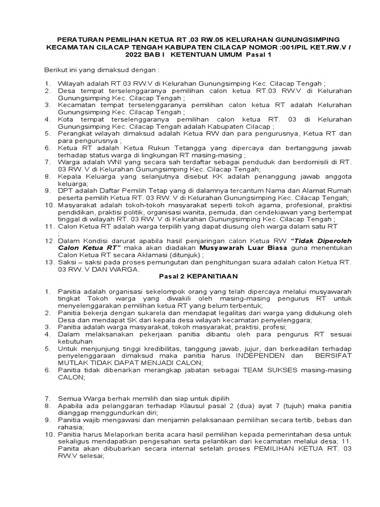 Peraturan Pemilihan Ketua RT.03 RW.05 | PDF
