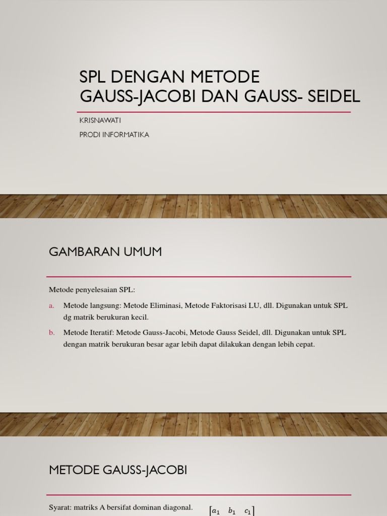 Teori 6 (SPL Dengan Metode Jacobi Dan Gauss Seidel) | PDF