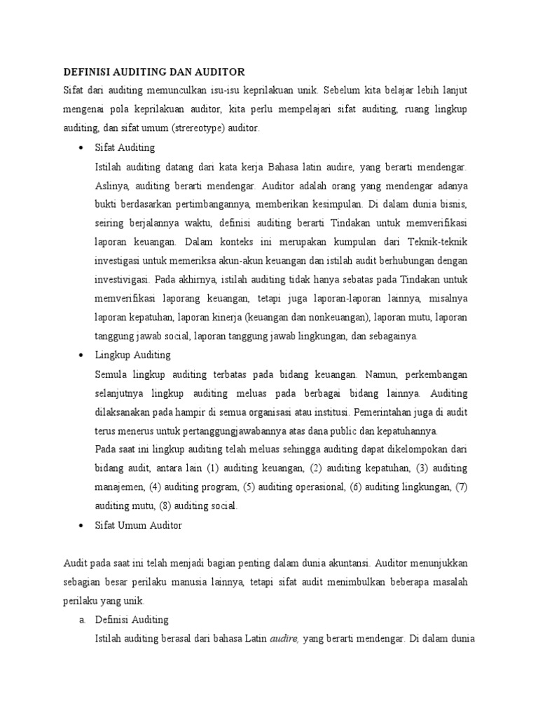 Definisi Auditing Dan Auditor | PDF | Pengelolaan Keuangan & Uang