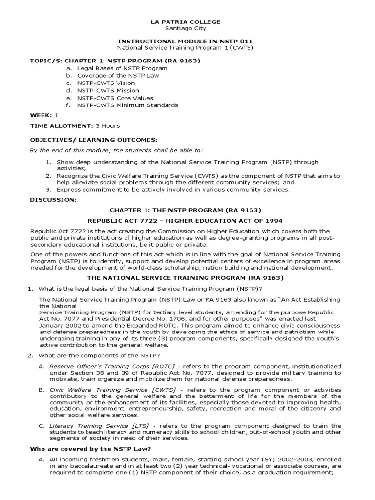 NSTP 011 Instructional Module Week 1-6 | PDF | Leadership ...