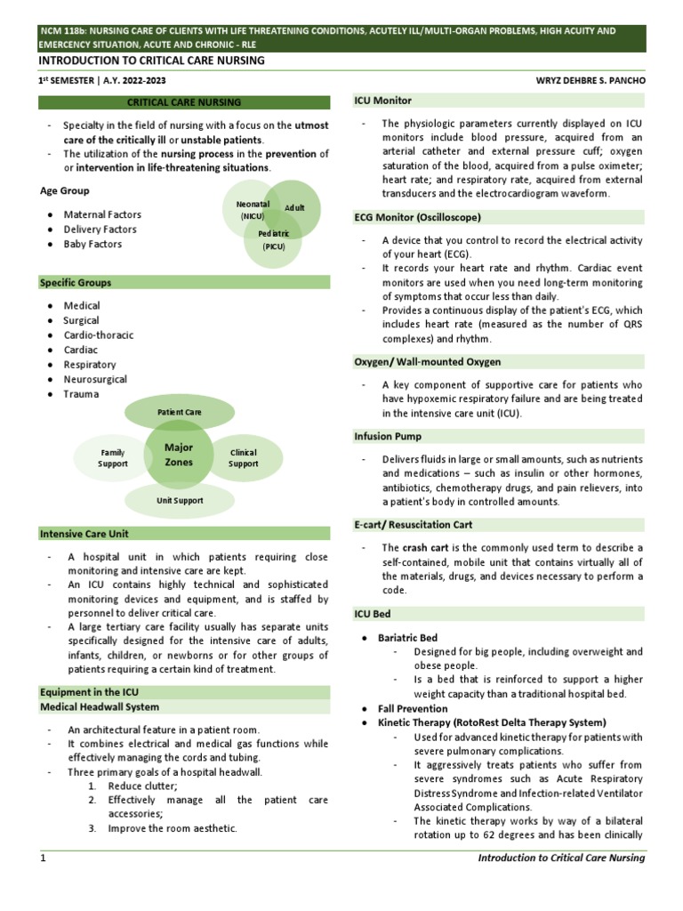Critical Care Nursing Overview and Roles | PDF | Intensive Care ...