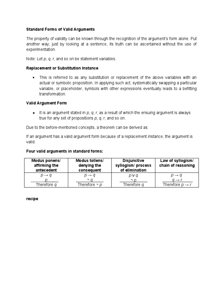 Standard Forms of Valid Arguments | PDF