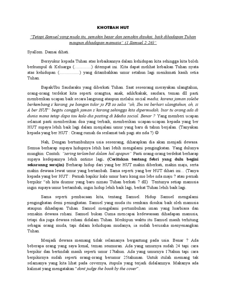 Khotbah Ulang Tahun Pemuda Kristen | PDF | Pengembangan Diri | Agama ...