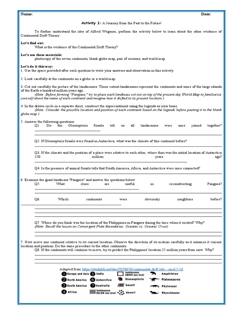 Q1 Module 4 Lesson 7 Answersheet | PDF | Plate Tectonics | Continent