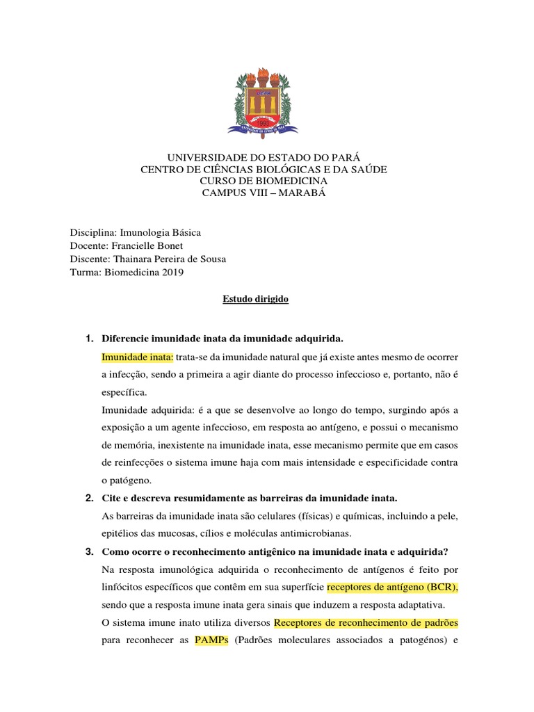 Exercicio Imuno Certo | PDF | Sistema imunológico | Sistema complementar