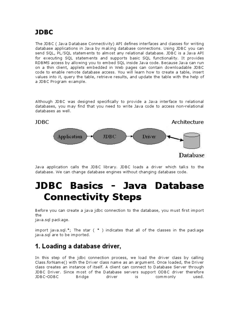 JDBC Basics - Java Database Connectivity Steps | PDF | Sql | Data