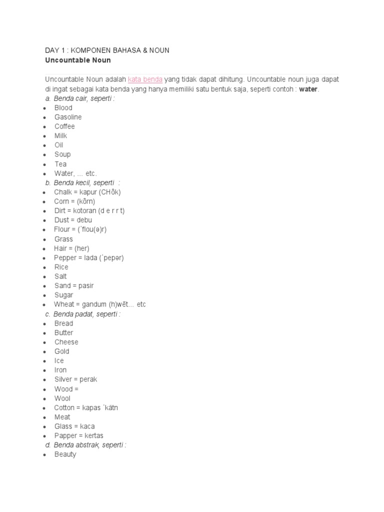 Komponen dan Jenis Noun dalam Bahasa Inggris | PDF | Seni & Disiplin Bahasa