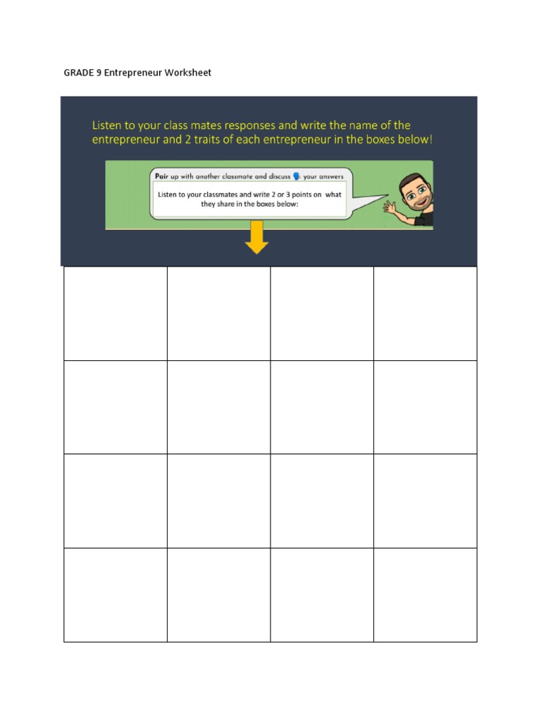 GRADE 9 Entrepreneur Worksheet | PDF