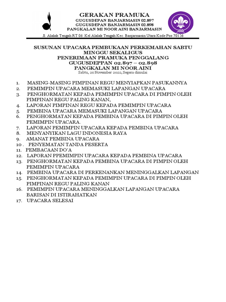 Susunan Acara Pembukaan Dan Penutupan Dan Doa Kemah | PDF