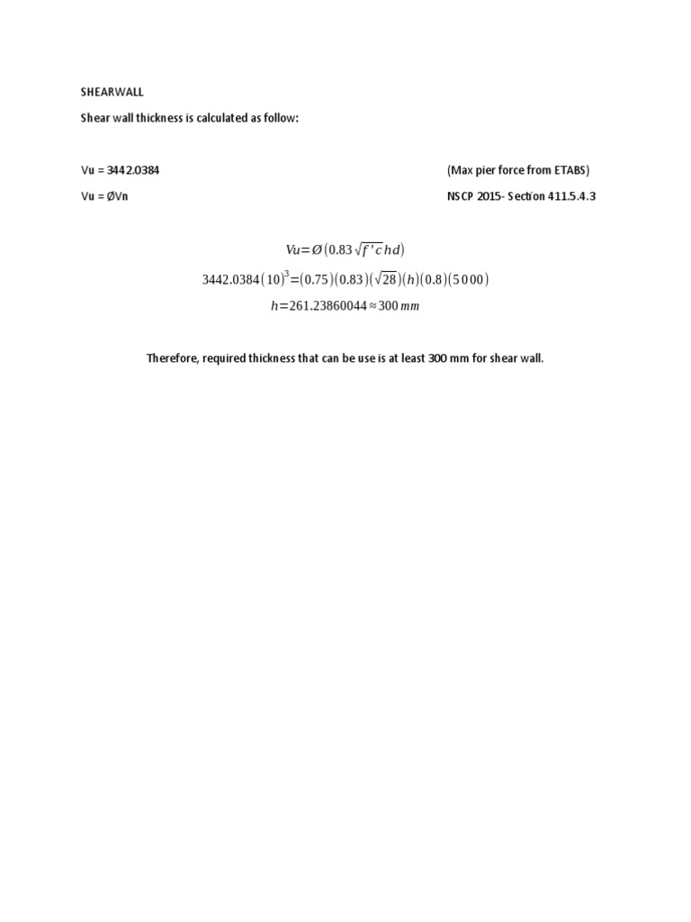 Minimum Shear Wall Thickness Calculation | PDF | Teaching Methods ...