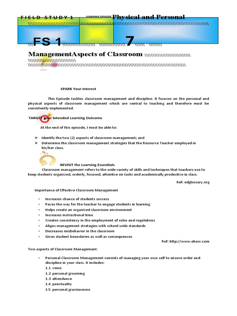 LESSON 7-Physical Personal Aspects of Classroom Management | PDF ...