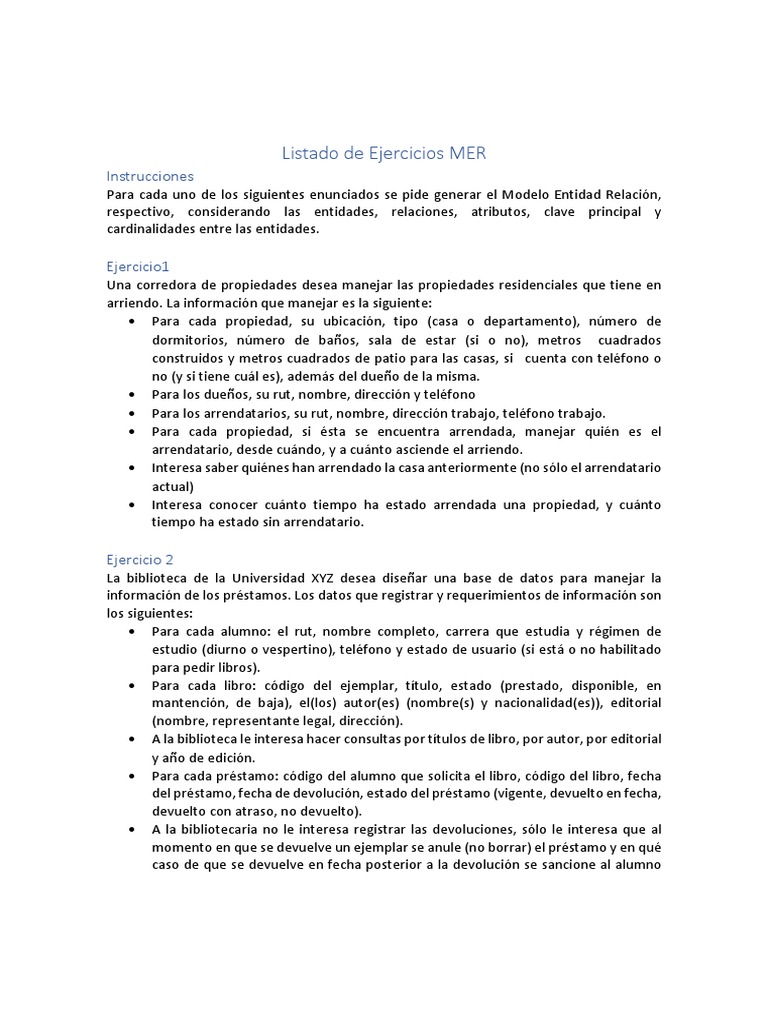 Listado de Ejercicios para MER y MER Extendido | PDF | Habitat