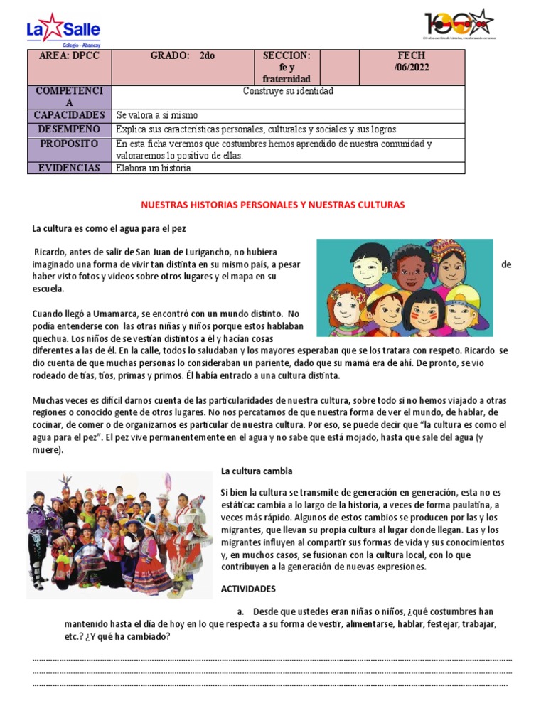 1ra Clase II Bimestre DPCC 2do Grado | PDF
