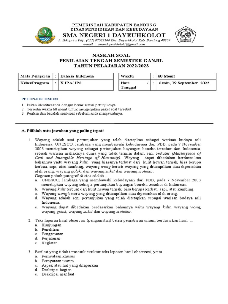 Naskah Soal PTS Ganjil 2022 | PDF