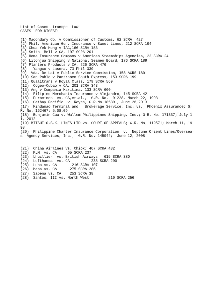 List of Cases Transpo Part 2 | PDF