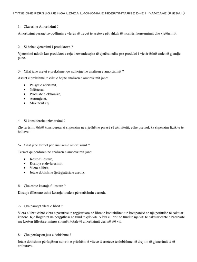 Pytje Dhe Pergjigjje Ne EKONOMI Pjesa ll9960565683331570876062560 | PDF