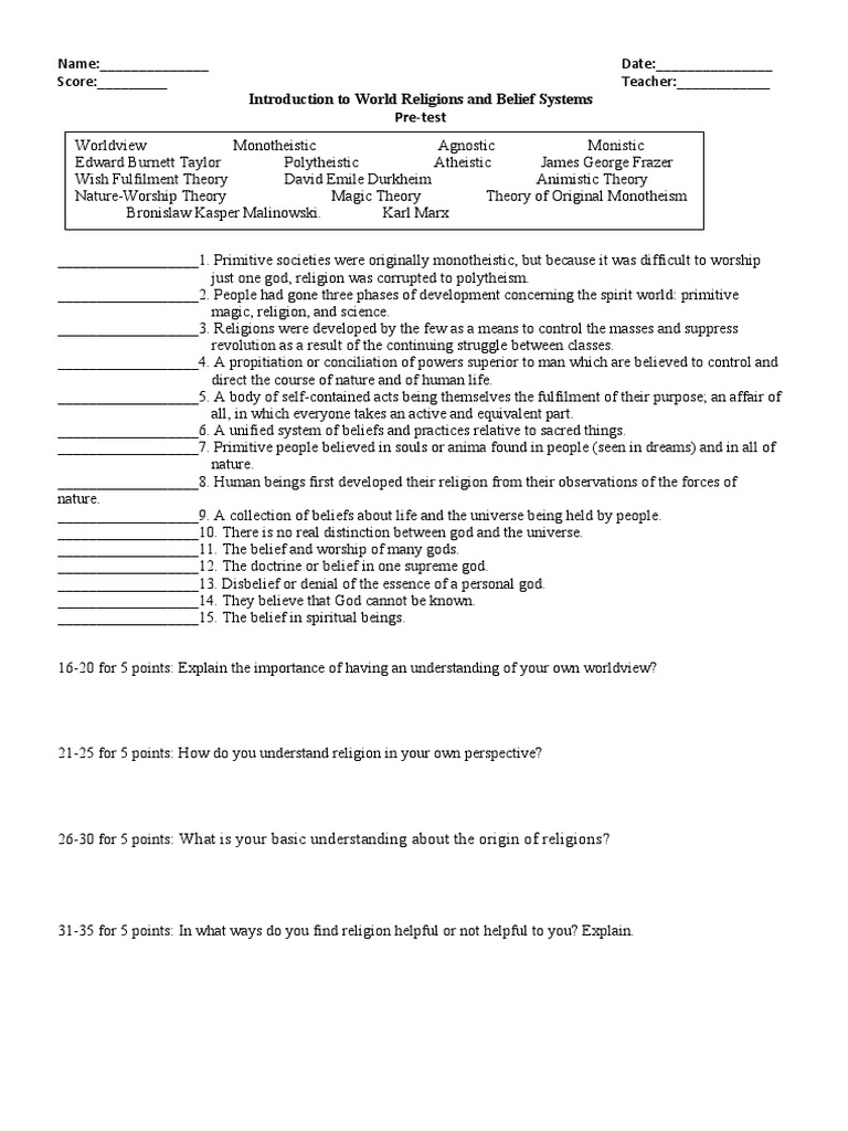 Intro To World Religion Module 1 Part I and Part II Summative Exam ...