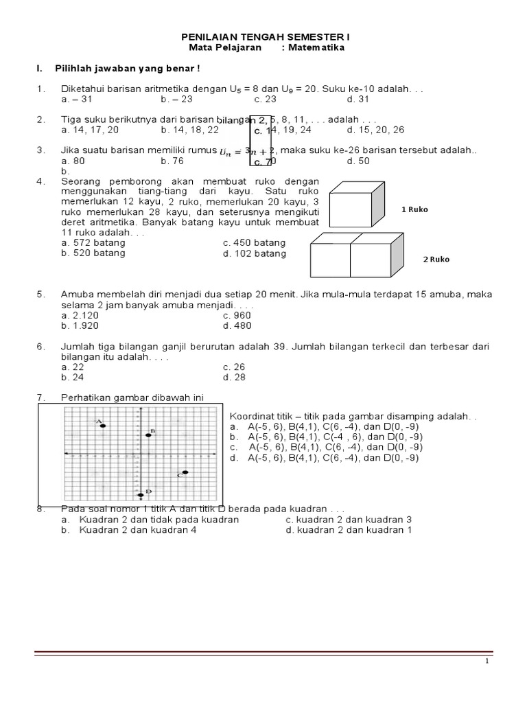 Soal PTS MTK Kelas VIII Ganjil | PDF