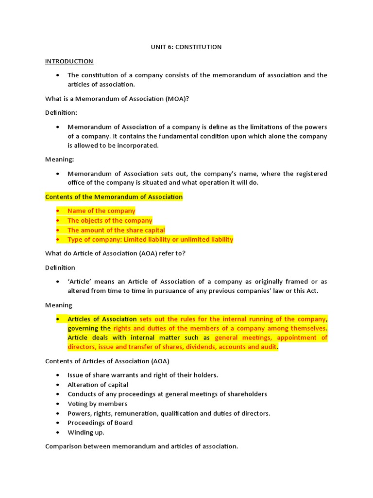 Unit 6 - Constitution | PDF | Articles Of Association | Arbitration