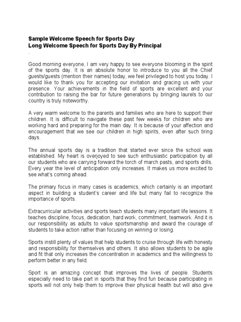Sample Welcome Speech For Sports Day | PDF | Sports | Teachers