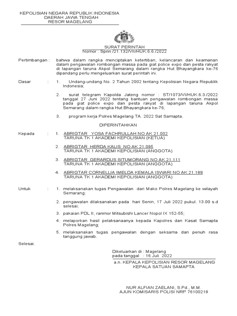 Surat Perintah Pengawalan Polisi | PDF