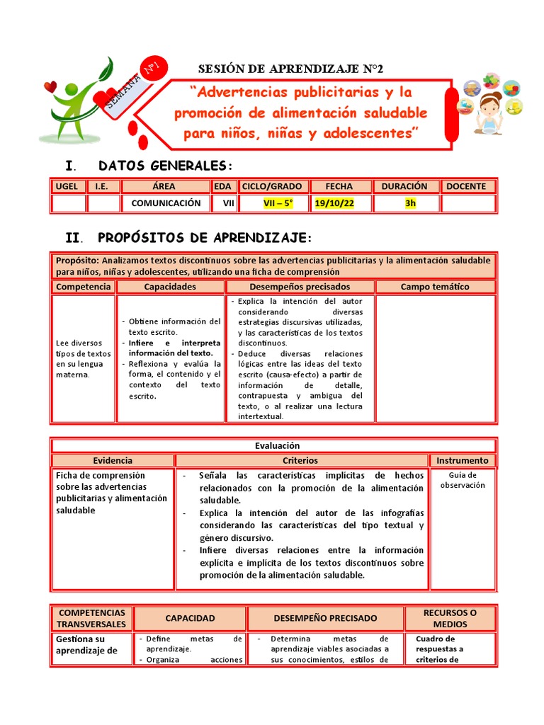 5° Sesión de Aprendizaje Sesión 2-Sem.1-Exp.7 - Comunicación-1 | PDF | Aprendizaje | Evaluación