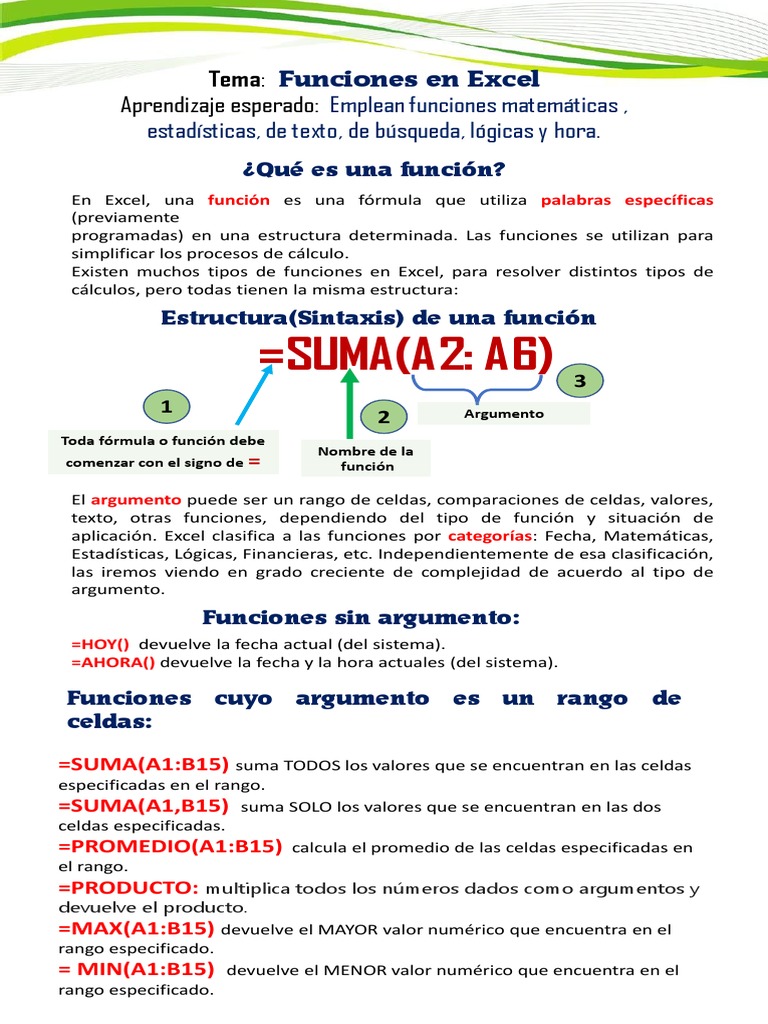 Funciones en Excel | Descargar gratis PDF | Fórmula | Microsoft Excel