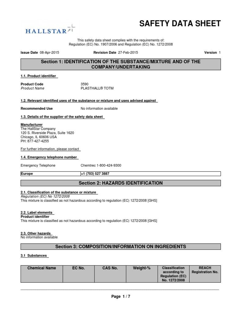 Msds Plasthall | PDF | Dangerous Goods | Toxicity