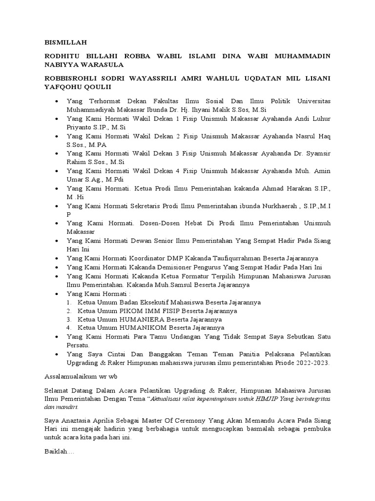 Naskah MC Pembukaan Pelantikan | PDF