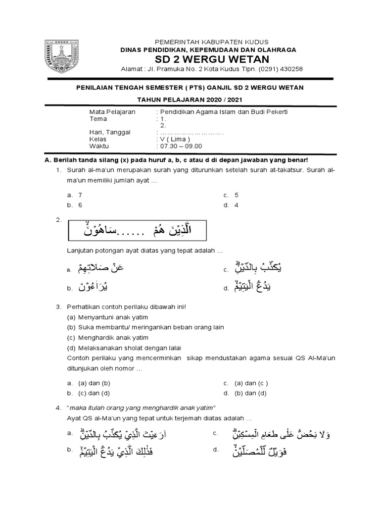 Soal Pat Pai Kelas 5 2021 | PDF