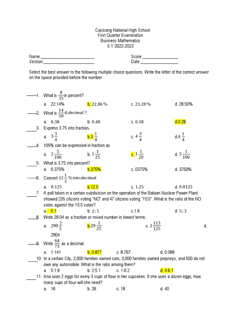 Bus - Math 1st Quarter Exam | PDF | Economies | Business