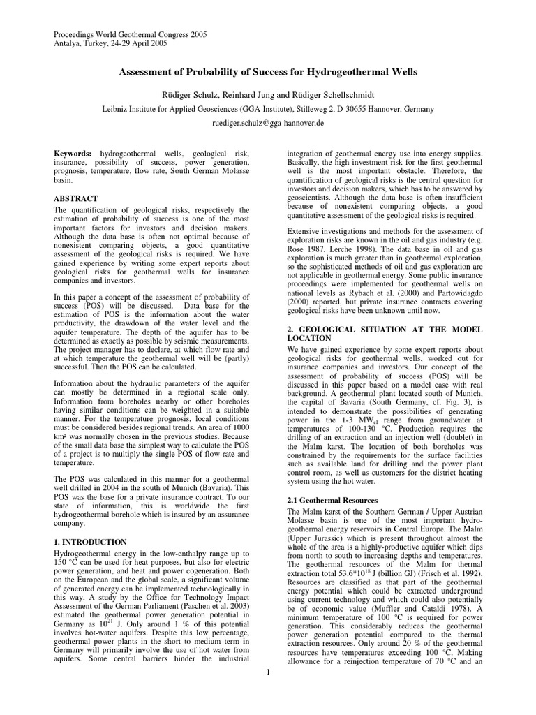 Assessment of Probability of Success For Hydrogeothermal Wells | PDF ...