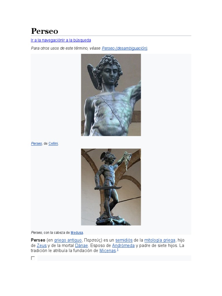 Perseo Dios | PDF | Personajes mitologicos | Mitología griega