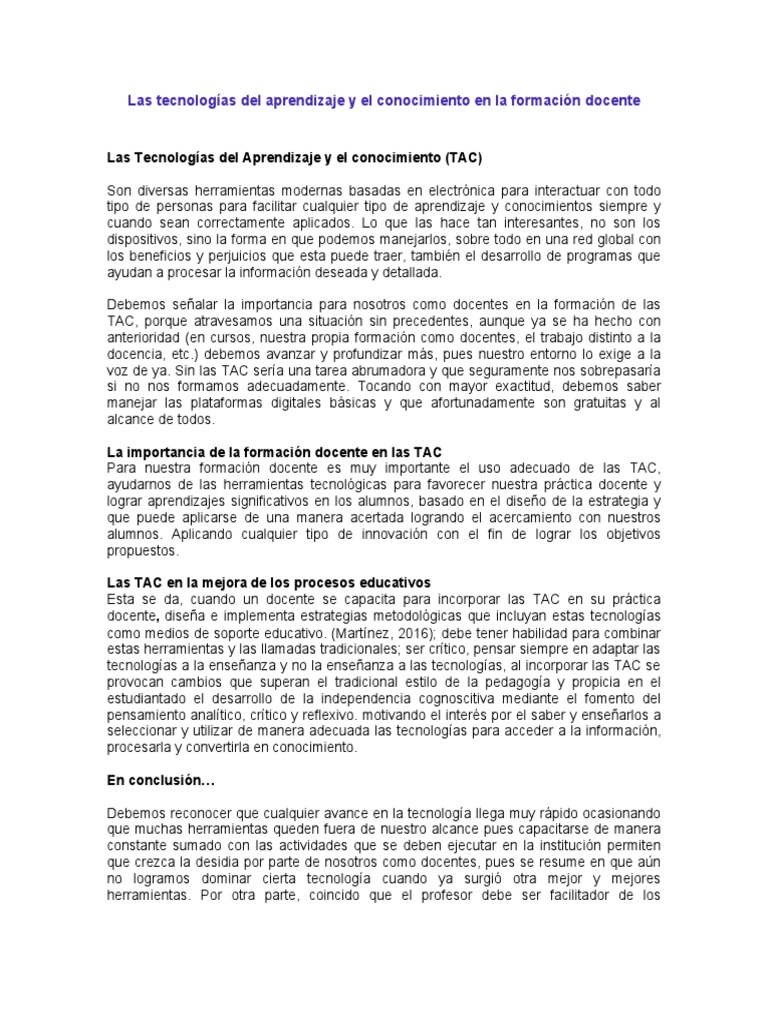Las TAC en La Formacion Docente. | PDF | Método de enseñanza | Aprendizaje