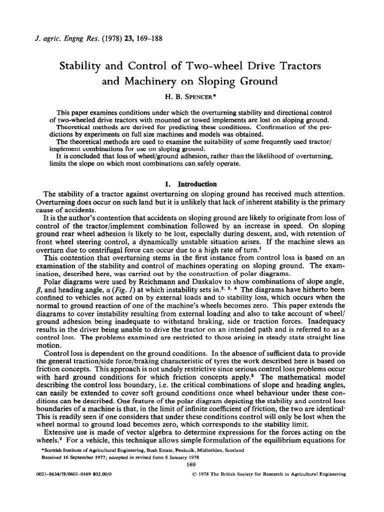 Stability and Control of Two-Wheel Drive Tractors and Machinery On ...